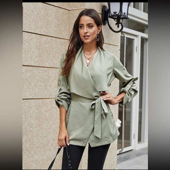 SHEIN | Jackets & Coats | Nwot Flowy Belted Roll Up Sleeve Jacket ...